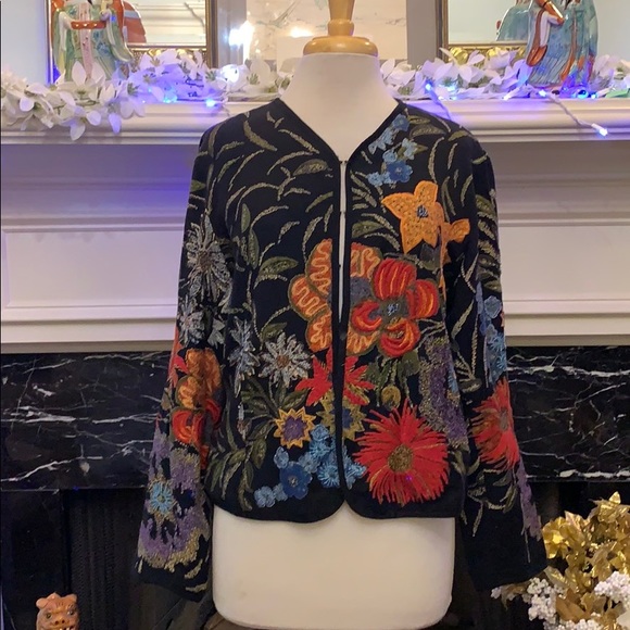 Chico's | Jackets & Coats | Fabulous Chicos Floral Embroidered Jacket ...
